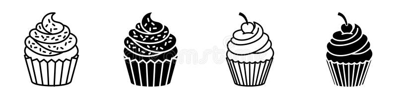 Cupcake Icons Versions Set in Black Flat and Line Style Stock Vector ...