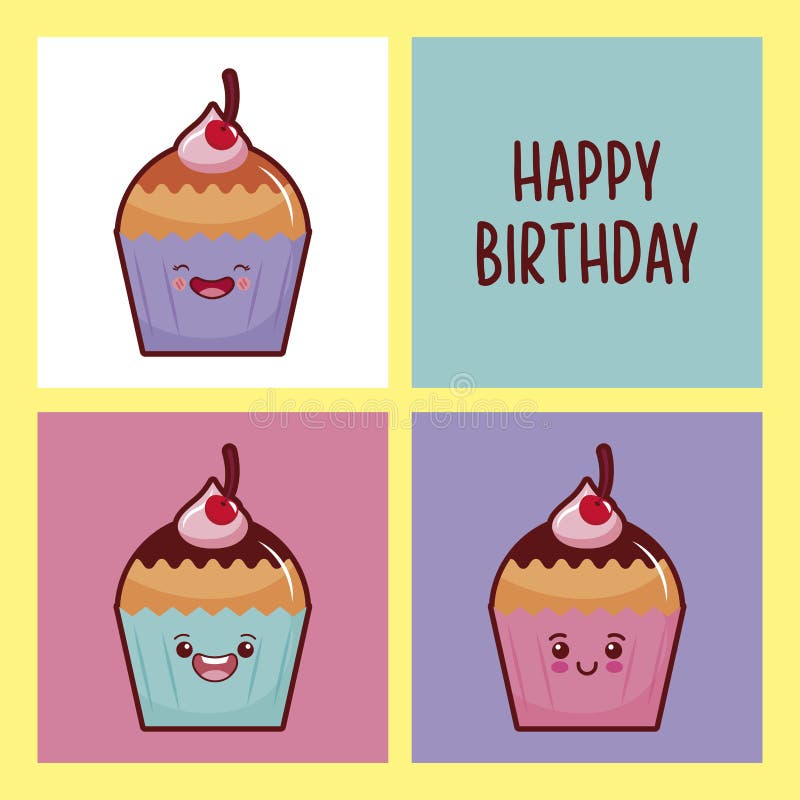 Cupcake kawaii set stock vector. Illustration of food - 259320529