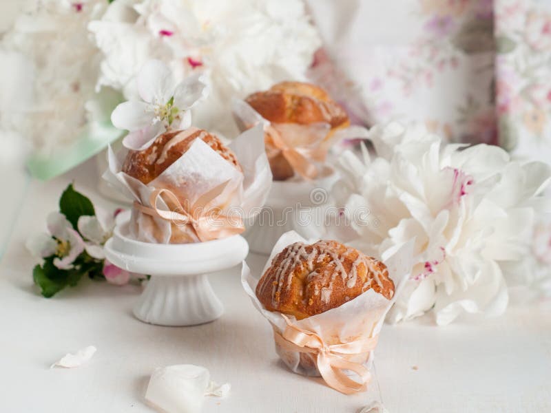 Cupcake or Muffin with Fresh Flower Stock Photo - Image of spring ...