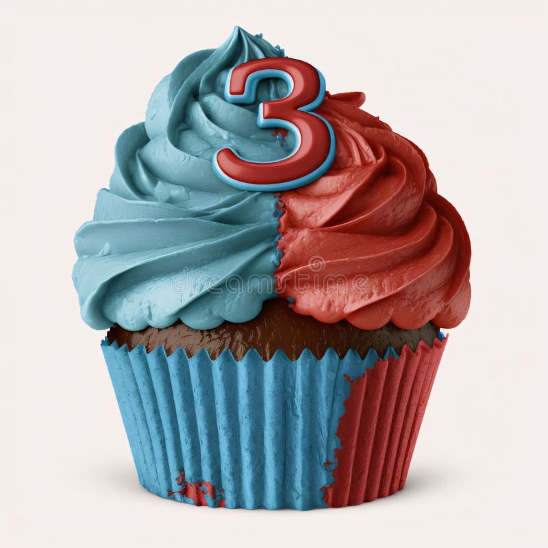 Cupcake with the Number 3 on Top. 3D Illustration Stock Illustration ...