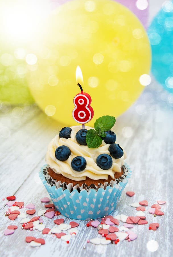 Cupcake with a Numeral Eight Candle Stock Image - Image of decoration ...