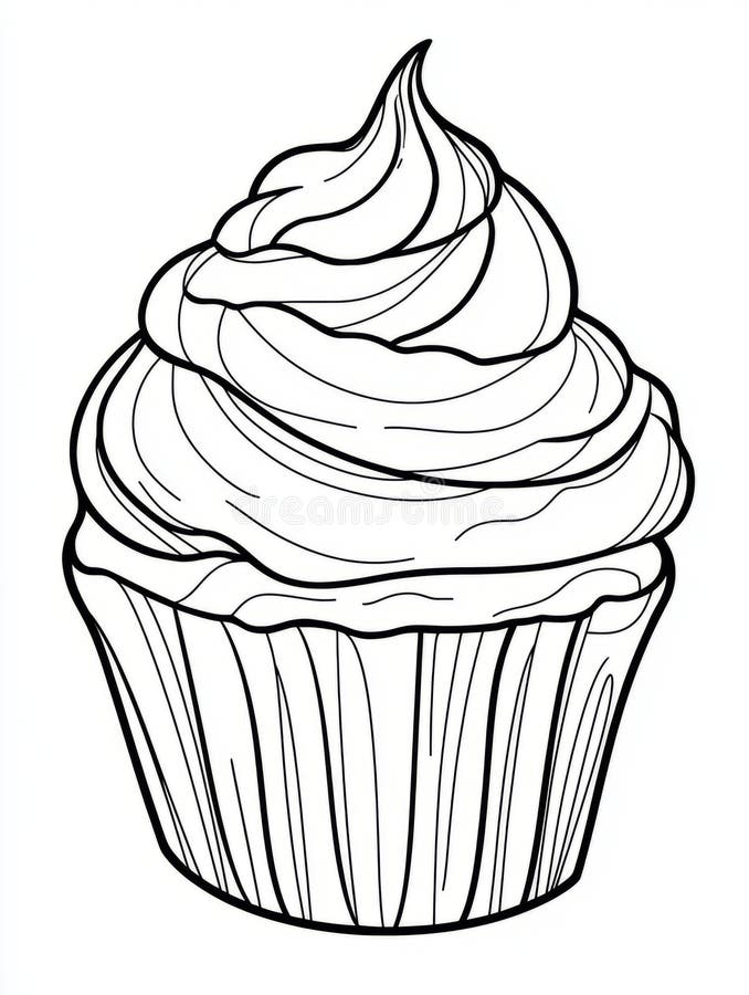 Cupcake Outline Illustration with Frosting. Stock Illustration ...