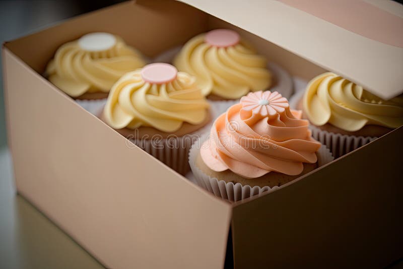 Cupcake Packaging Delivery Box Vanilla Cupcakes. Illustration AI ...
