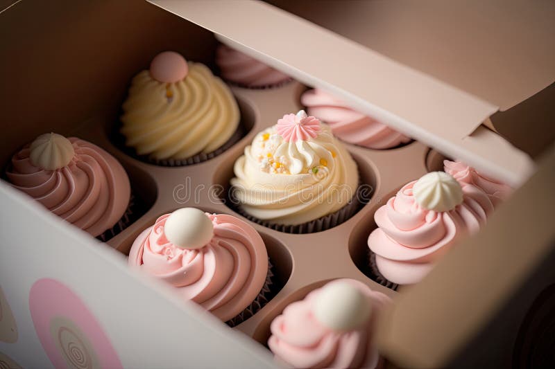 Cupcake Packaging Delivery Box Vanilla Cupcakes. Illustration AI ...