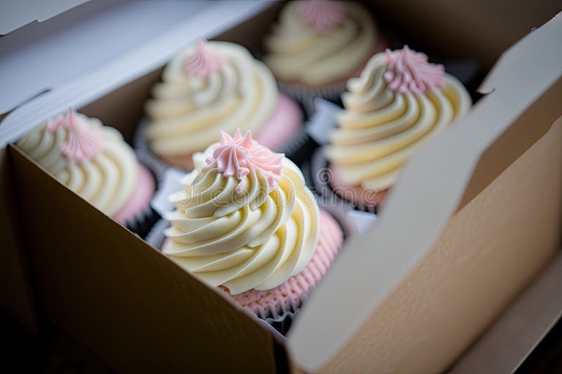 Cupcake Packaging Delivery Box Vanilla Cupcakes. Illustration AI ...