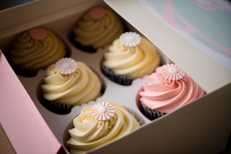 Cupcake Packaging Delivery Box Vanilla Cupcakes. Illustration AI ...