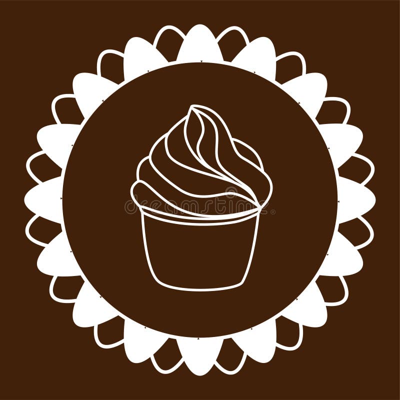 Cupcake Pastry Icon Line Art Style Creamy Dessert Isolated On White