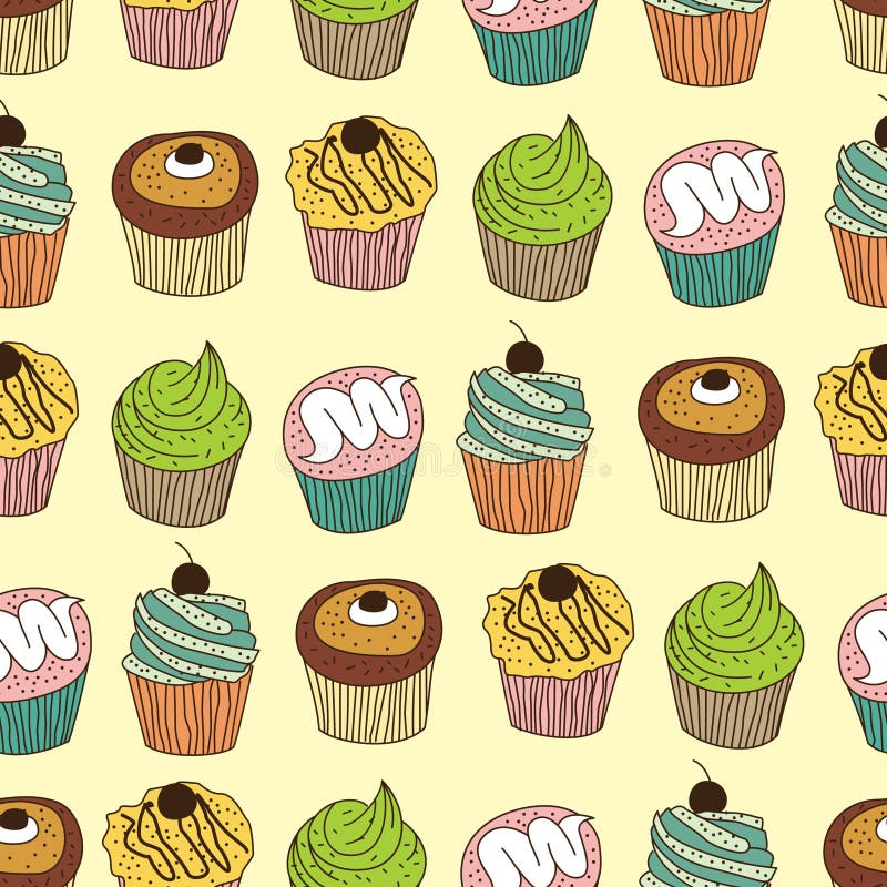 Yummy Cupcakes Seamless Pattern Stock Vector - Illustration of love ...