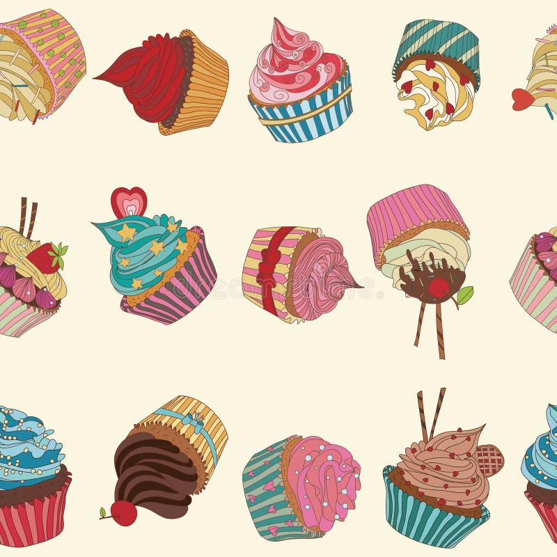 Cupcake pattern stock vector. Illustration of candy, collection - 47423277