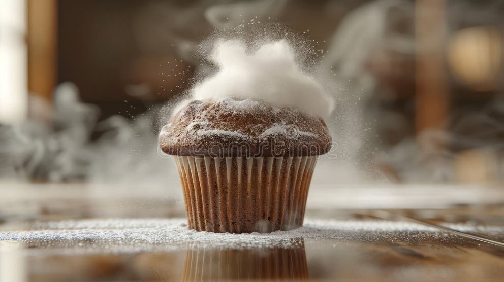 Delicious Chocolate Muffin with Powdered Sugar Explosion Stock ...