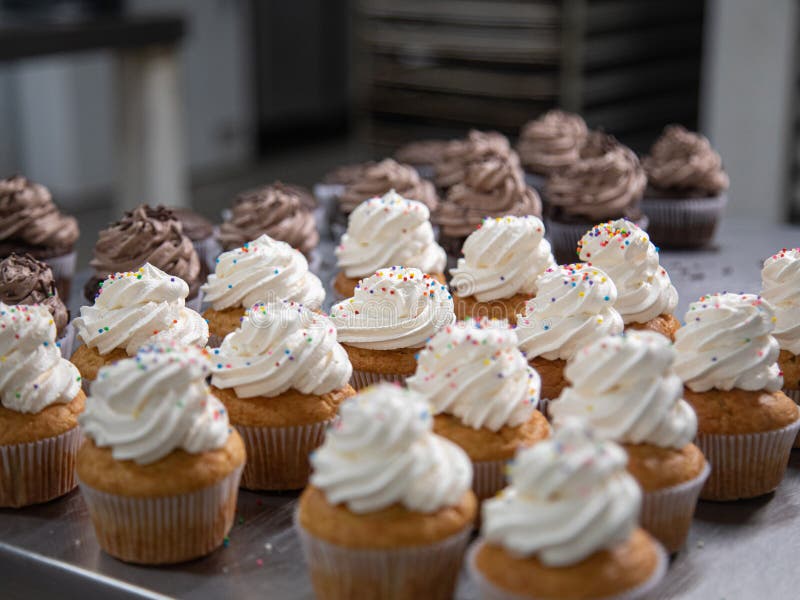 Cupcake Production Inside the Bakery Stock Photo - Image of cream ...