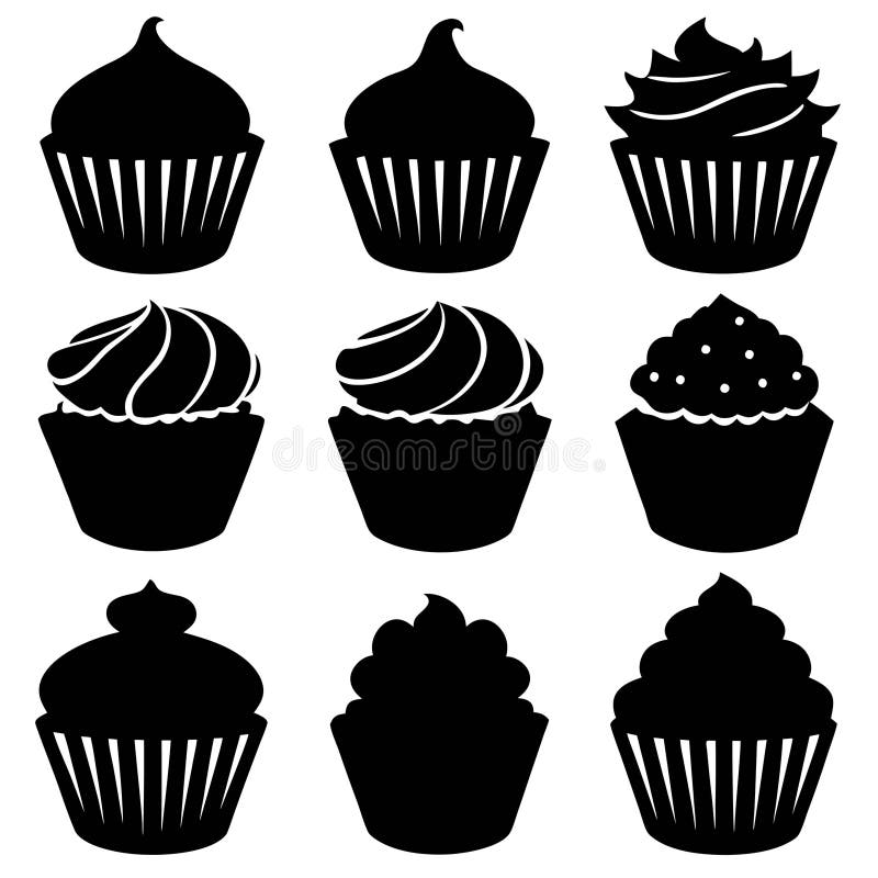 Cupcake Silhouettes Set Large Pack of Vector Stock Vector ...