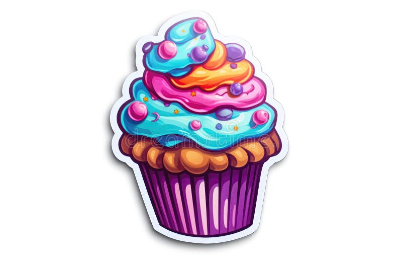 Cupcake Sticker on White Background. Generative AI Stock Illustration ...