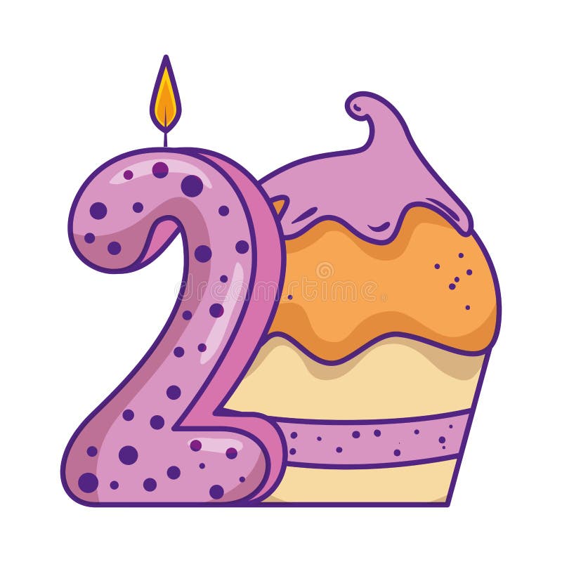 Cupcake Sweet with Candle Number Two Stock Vector - Illustration of ...