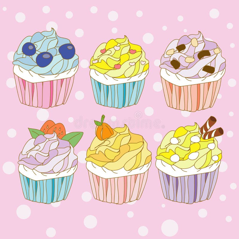 Cupcake Sweet Color Cartoon Stock Illustration - Illustration of cherry ...