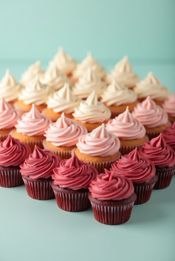 Cupcakes Arranged in Overlapping Waves from Red Velvet To Soft Vanilla ...