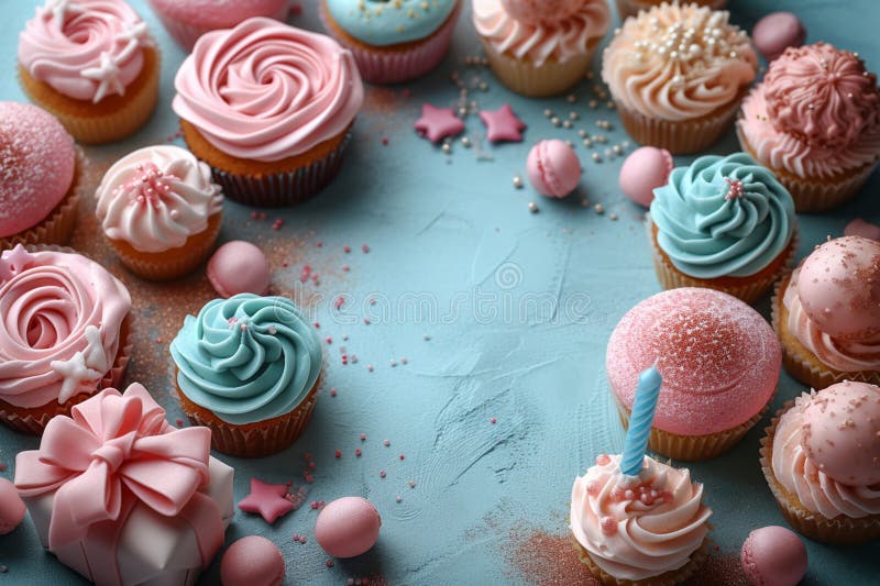 Cupcakes, Birthday Cake, Banner . Place for the Text. Stock Image ...
