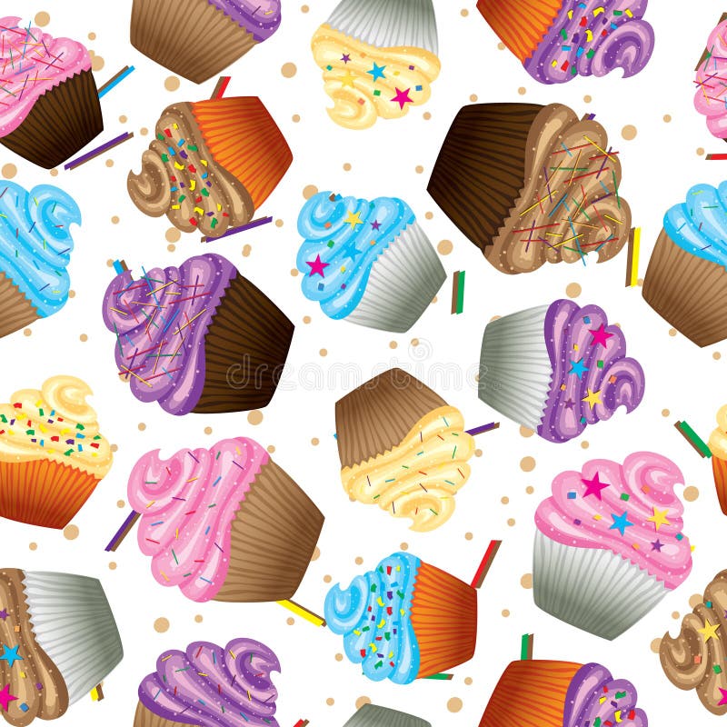 Cupcakes with Cream Seamless Vector Background Stock Vector ...