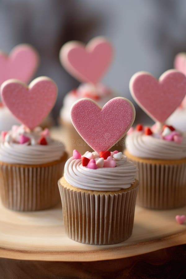 Cupcakes Decorated with Heart-shaped Toppers Stock Illustration ...