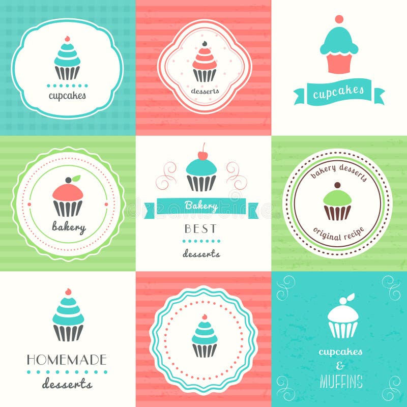 Cupcakes and Desserts Labels and Signs Stock Vector - Illustration of ...