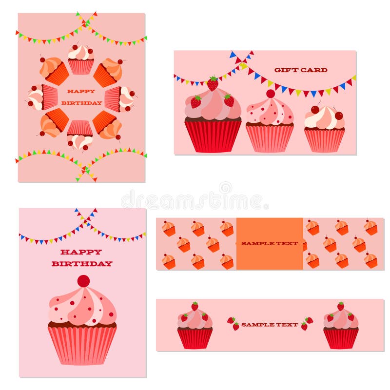 Cupcakes Greeting Cards and Banners Stock Vector - Illustration of ...
