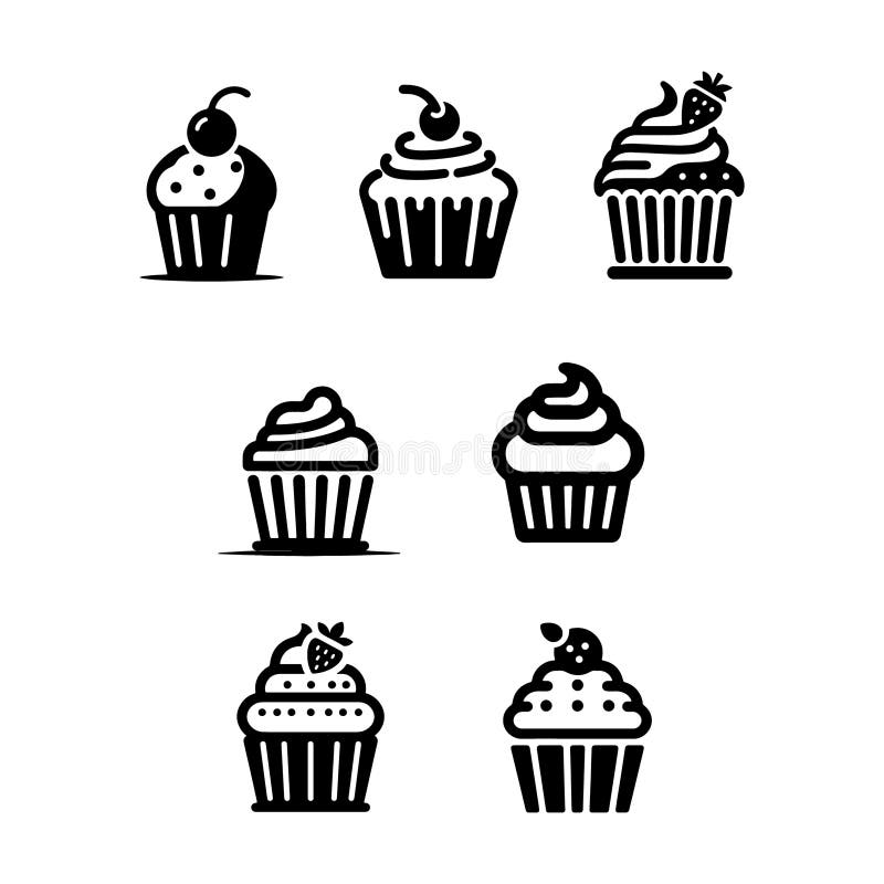 Cupcakes icon set stock vector. Illustration of sketch - 363759099