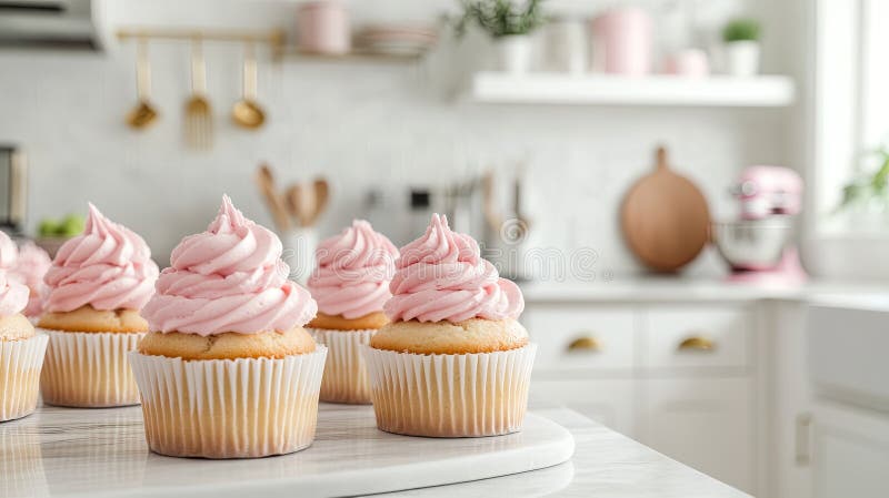 Cupcakes on Kitchen Countertop with Kitchen Decor. Stock Image - Image ...