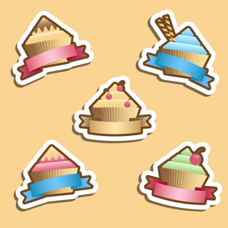 Cupcakes and Muffins. Sweet Dessert Stickers Stock Vector ...