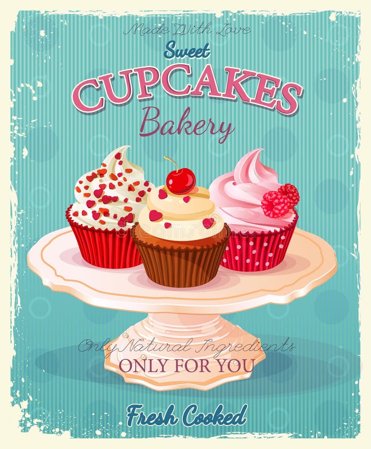Vintage Cupcake Poster. stock vector. Illustration of decorative - 33926687