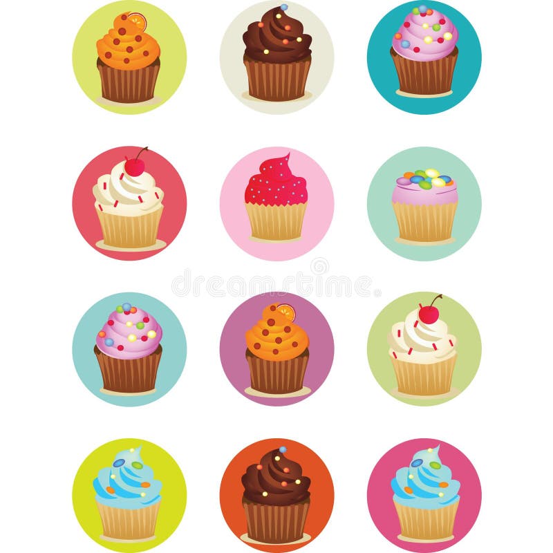 Cupcakes Printable Sheet in Circles Stock Illustration - Illustration ...