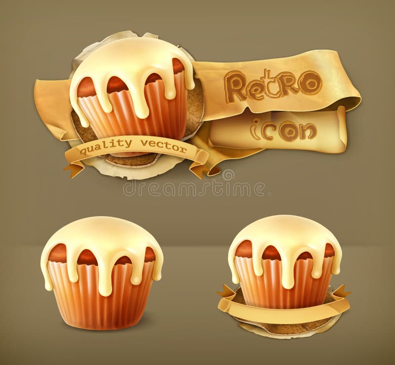 Cupcakes, Retro Vector Icons Stock Vector - Illustration of icing ...