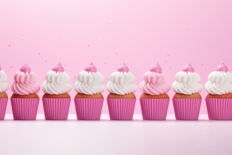 Cupcakes Standing on Gradient White Pink Background Wide Stock ...