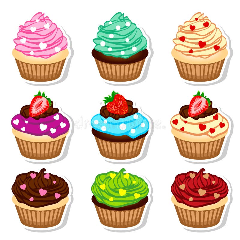 Cupcakes stickers set stock illustration. Illustration of gift - 24817895