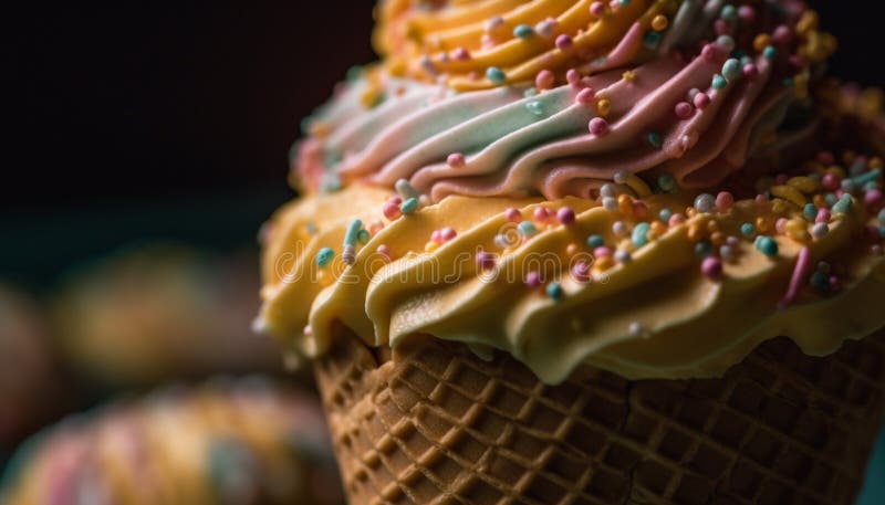Cupcakes with Sweet Icing Decorations Generated by AI Stock ...