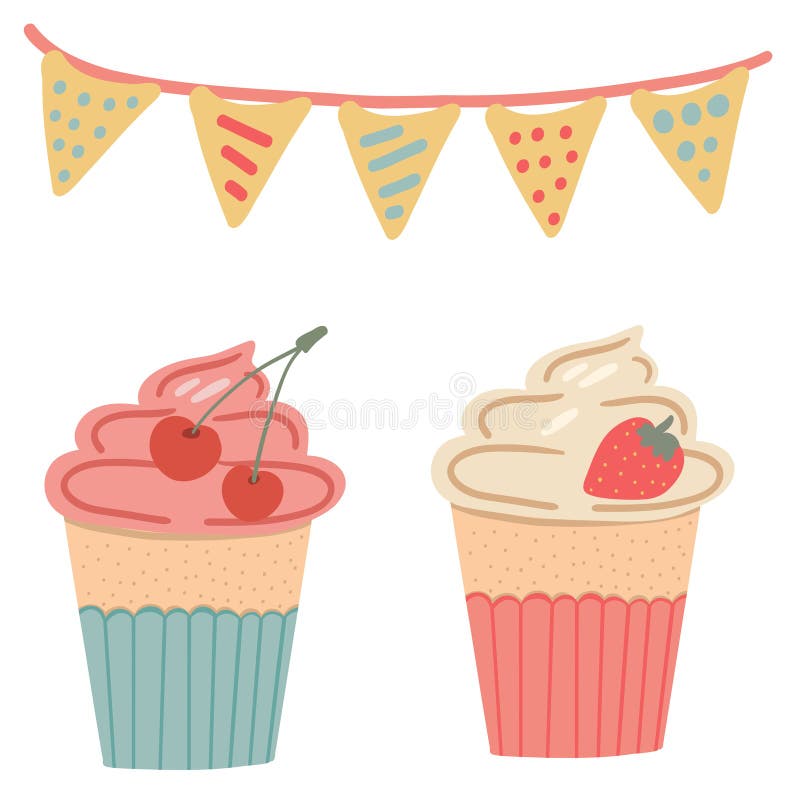 Cupcakes Sweets Flat Design Set Stock Vector - Illustration of vector ...