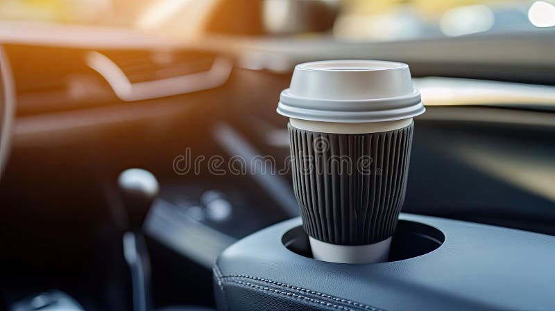 A Cupholder Inside a Car, Coffee in Disposable Cup in Car Stock ...