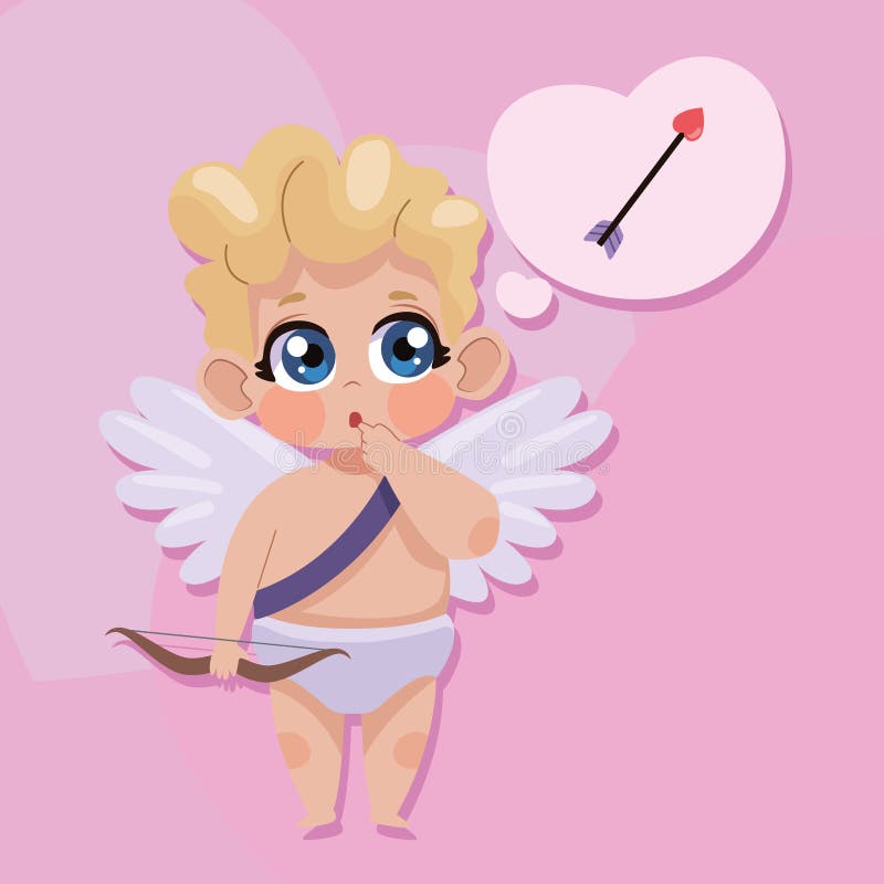Cupid Angel Thinking in Arrow Stock Illustration - Illustration of ...