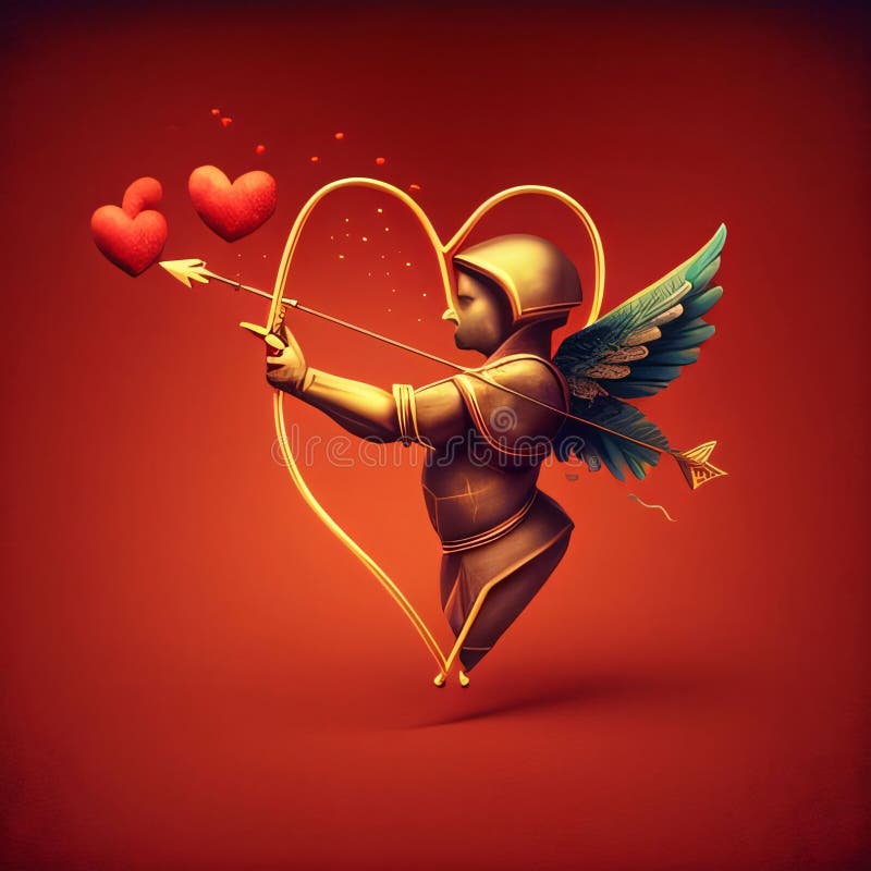Cupid with Arrow and Hearts on Red. Heart As a Symbol of Affection and ...