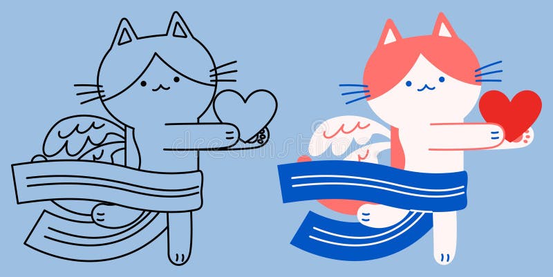 Cupid Cat Standing on One Leg, Offering a Heart Stock Vector ...