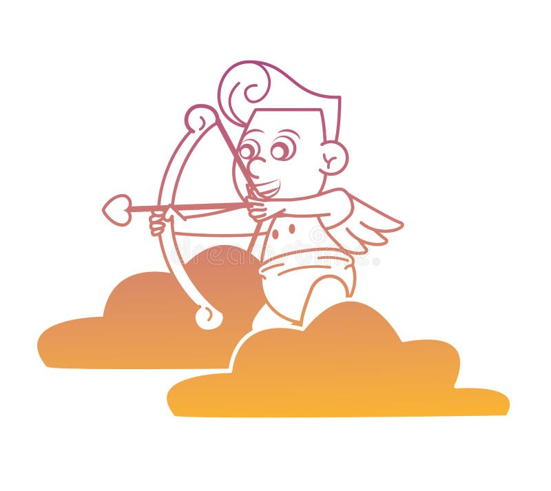 Cupid on Cloud with Arch Rainbow Lines Stock Vector - Illustration of ...