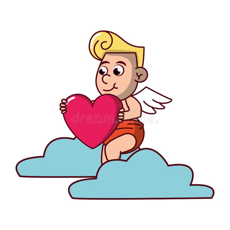 Cupid on cloud with heart stock vector. Illustration of lovely - 126134297