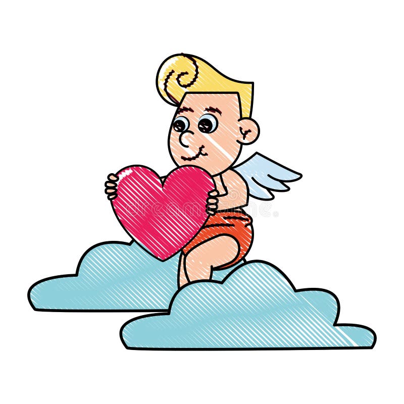 Cupid on Cloud with Heart Scribble Stock Vector - Illustration of angel ...