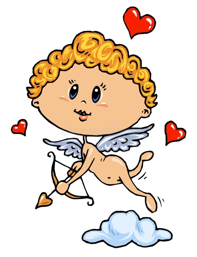 Cute Cupid with Bow and Arrow Flying in Cloud Stock Vector ...