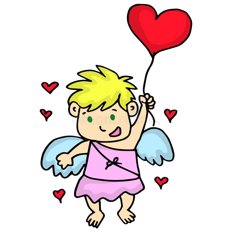Cupid Flying with Love Balloon Cartoon Stock Vector - Illustration of ...