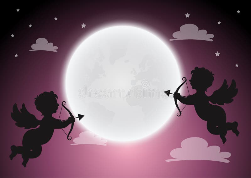 Cupid with Full Moon on Sky,happy Love,greeting Card Wedding.vector ...