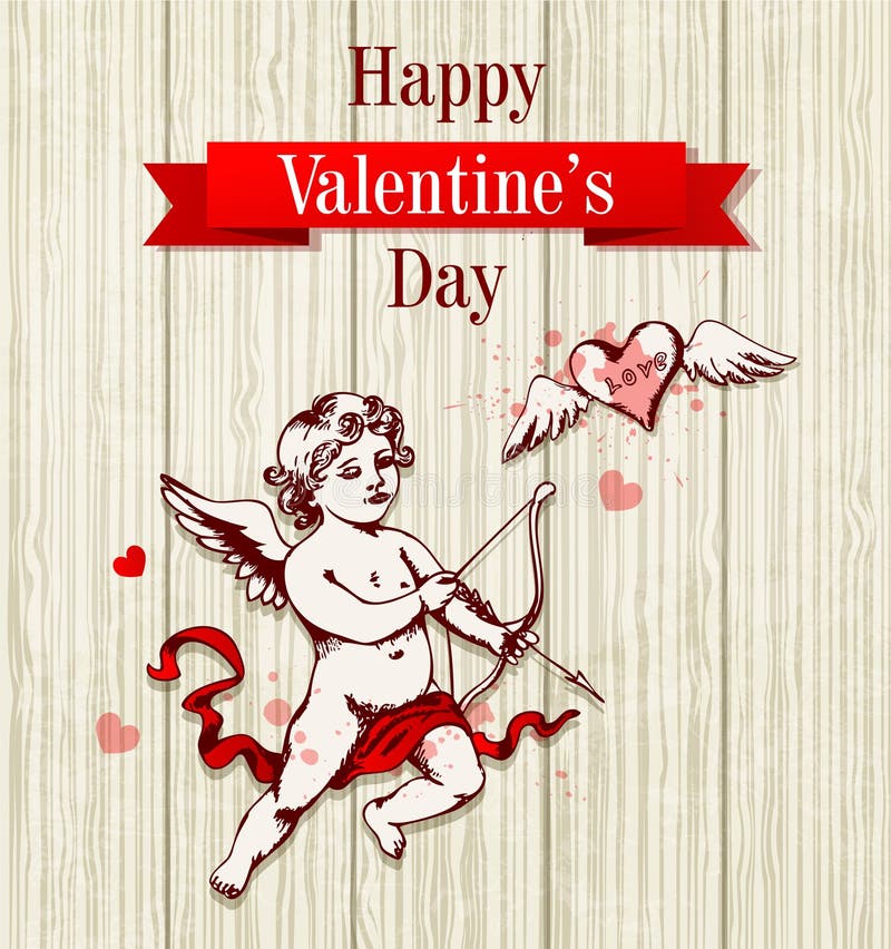 Cupid and heart stock vector. Illustration of wooden - 65872896