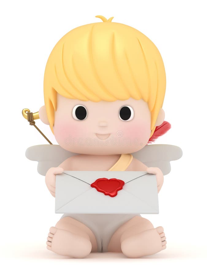 Cupid with Holding a Love Letter Stock Illustration - Illustration of ...
