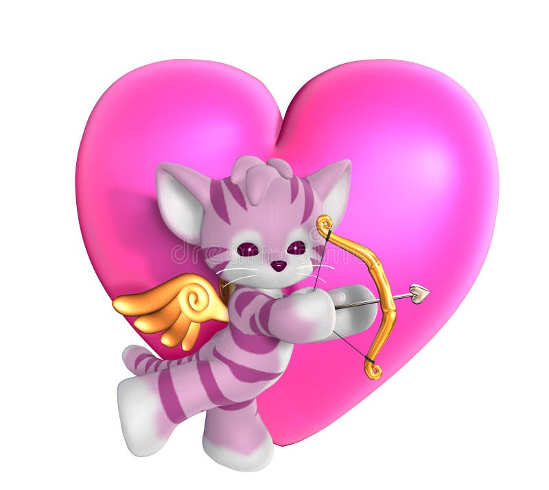 Cupid Kitty with Heart 2 stock illustration. Illustration of kitten ...