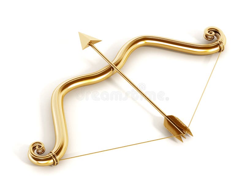 Cupid`s Bow and Arrow with Heart Shape. 3D Illustration Stock ...