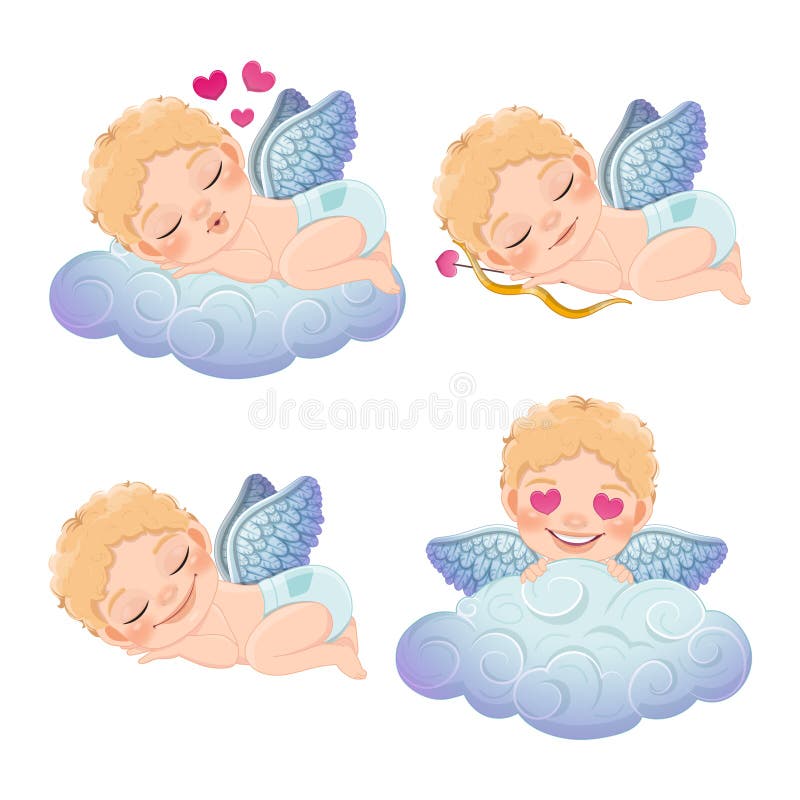 Set of Cute Cartoon Cupids. Valentine`s Day with Cupids Vector Stock ...
